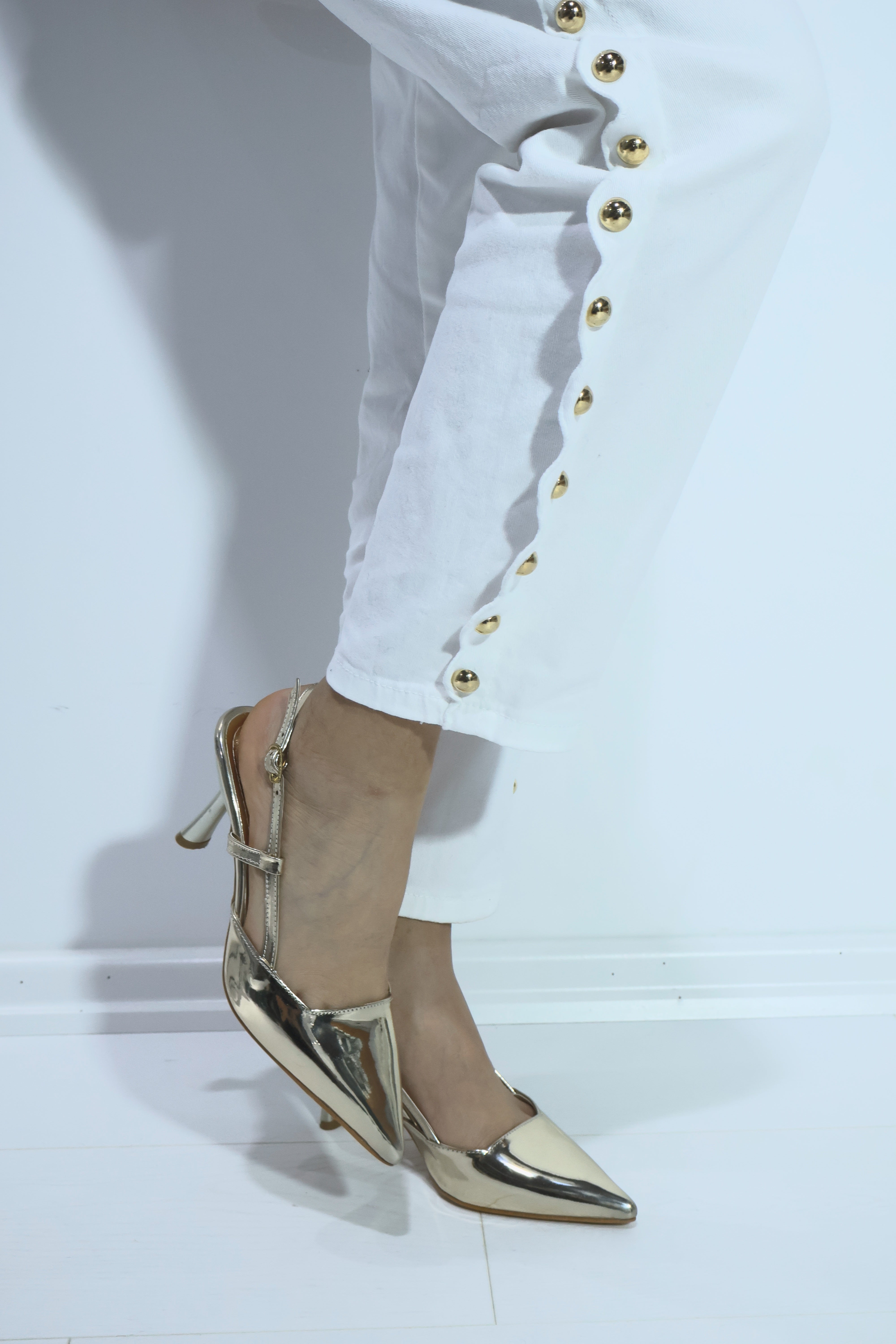 Sacha Gold Ayna Arkası Açık Bantlı İnce Topuklu Stiletto – Best Shoes